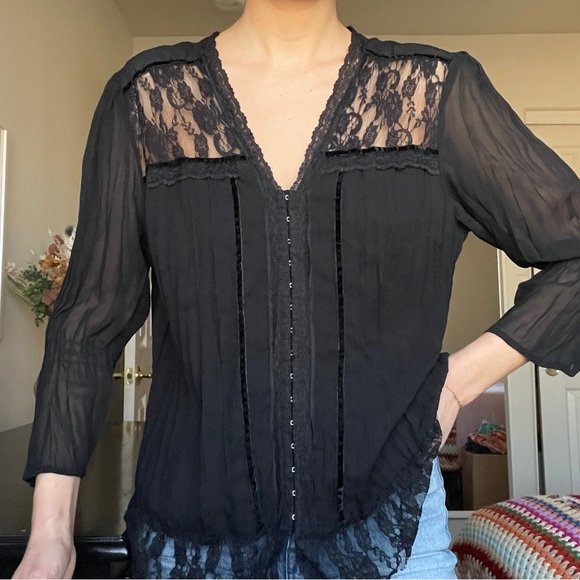 Notations | Tops | Vintage 9s Notations Black Lace Hook And Eye Blouse ...